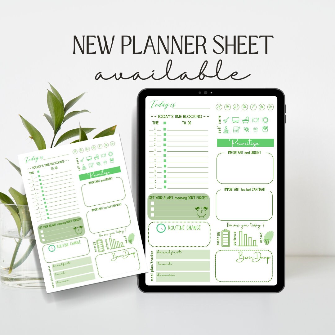 PLANNER SHEET in GREEN planner Sheet, Adhd Planner, to Do List, Meal ...