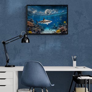Great Barrier Reef Poster, Great Barrier Reef Tiger Shark Art, Great ...