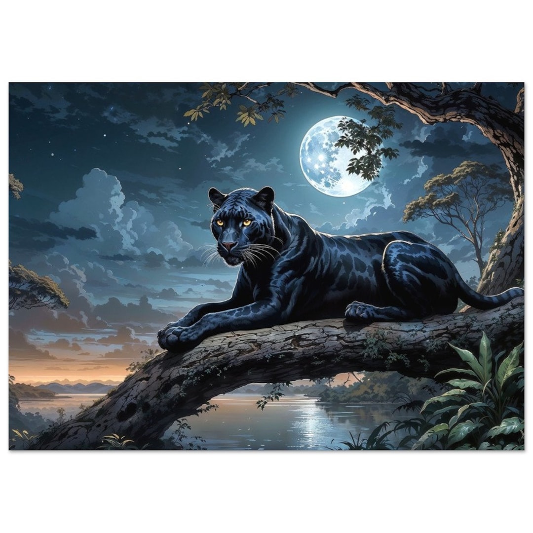 Black Panther Full Moon Art Poster - Etsy