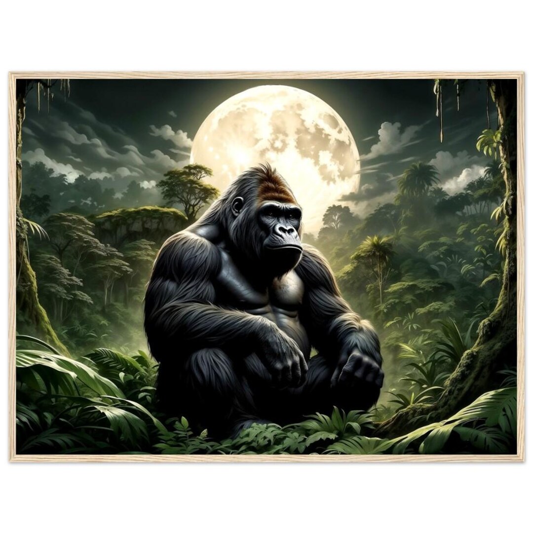 Gorilla Art Print, Jungle Moon, Wooden Framed Poster - Etsy