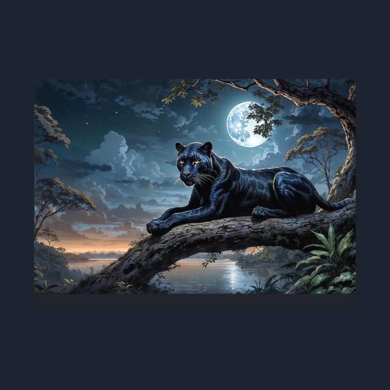 Black Panther Full Moon Art Poster - Etsy