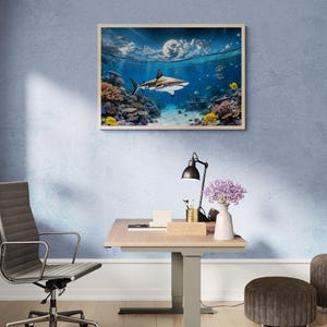 Great Barrier Reef Poster, Great Barrier Reef Tiger Shark Art, Great ...