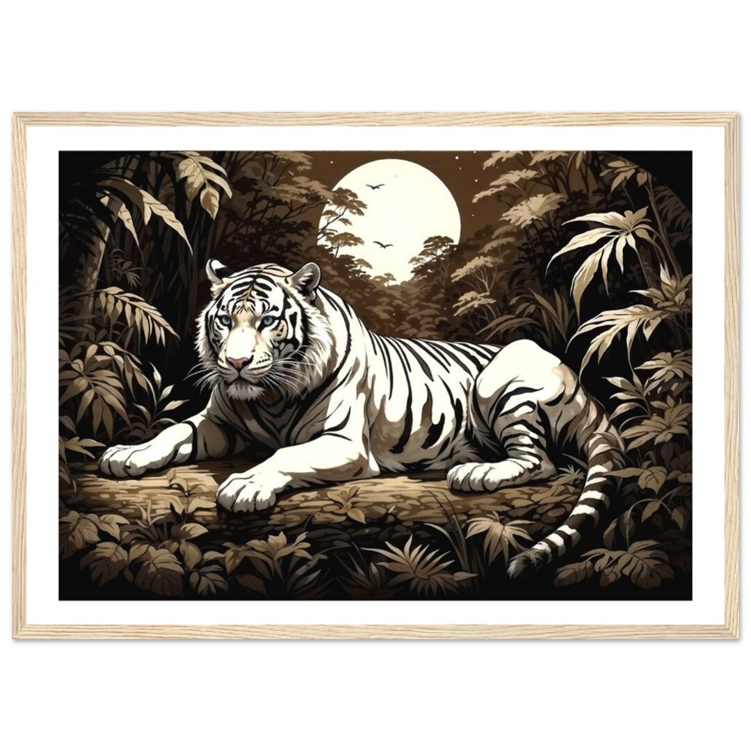White Tiger Full Moon Night, White Tiger Classic Matte Paper Wooden ...