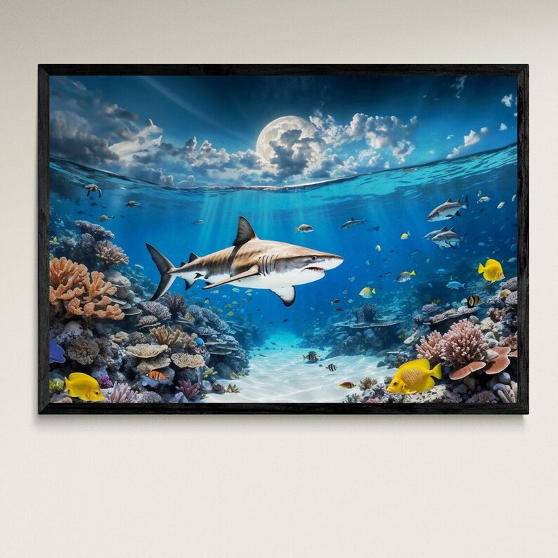 Great Barrier Reef Poster, Great Barrier Reef Tiger Shark Art, Great ...