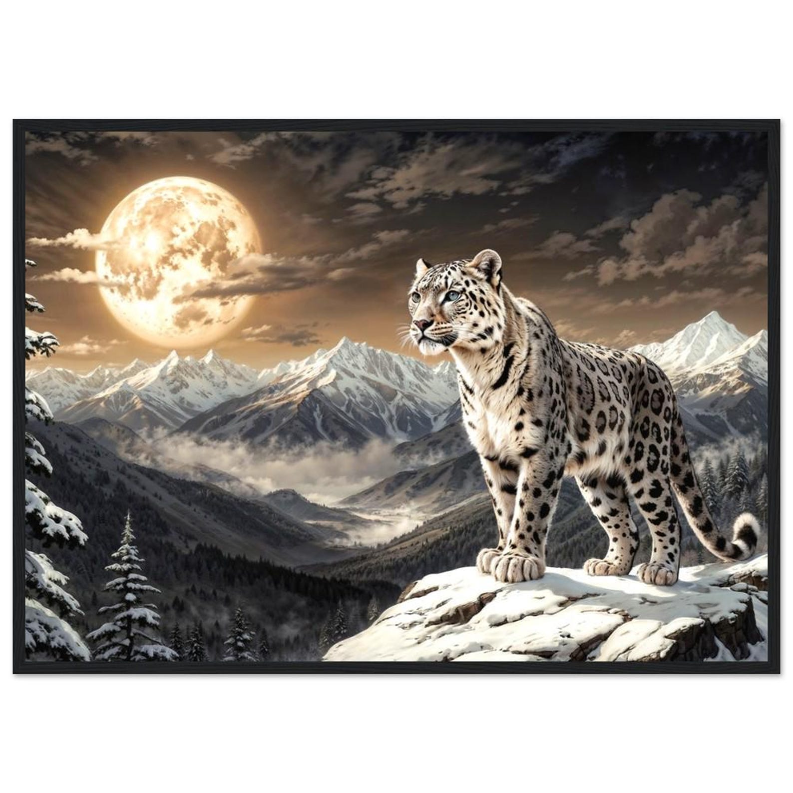 Snow Leopard Framed Poster, Snow Leopard Premium Matte Paper Wooden ...