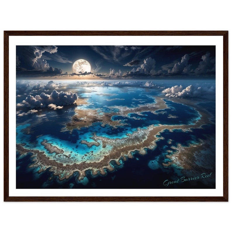 Great Barrier Reef Print Wall Art, Full Moon Night Art Decor, Great ...