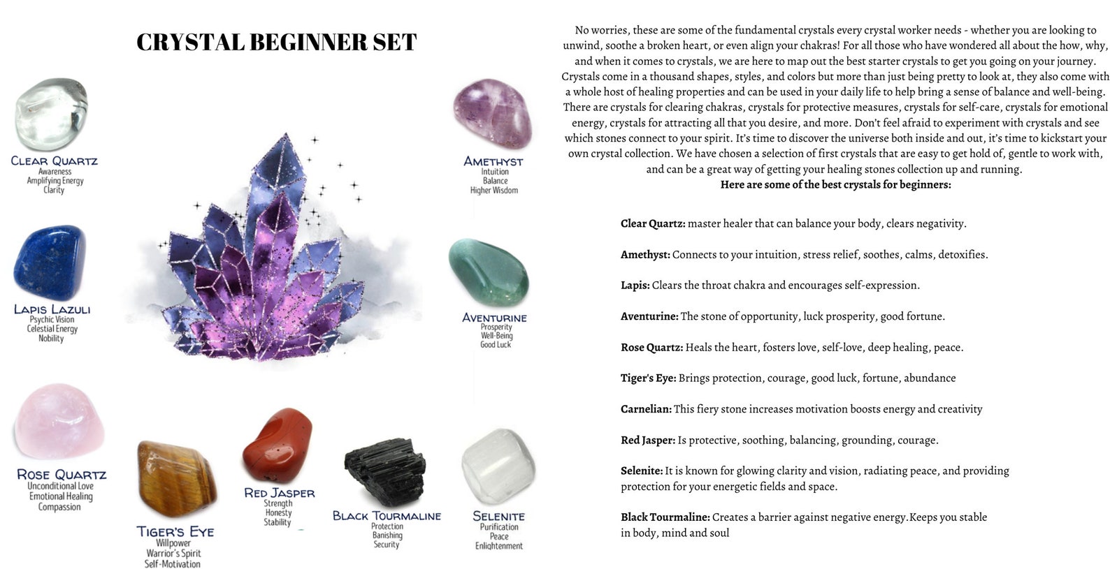 BEGINNERS Crystal Set, Healing Crystal Starter Kit, 9 Metaphysical ...