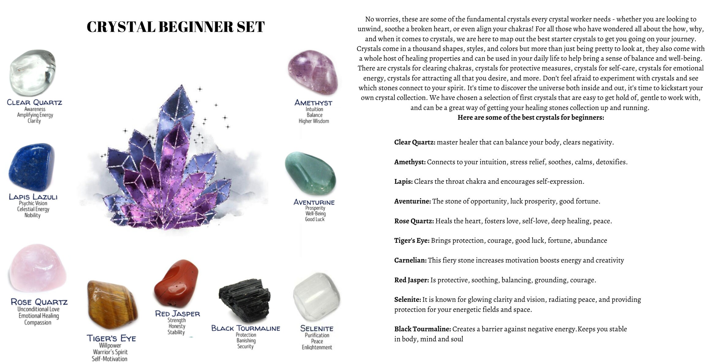 BEGINNERS Crystal Set, Healing Crystal Starter Kit, 9 Metaphysical ...