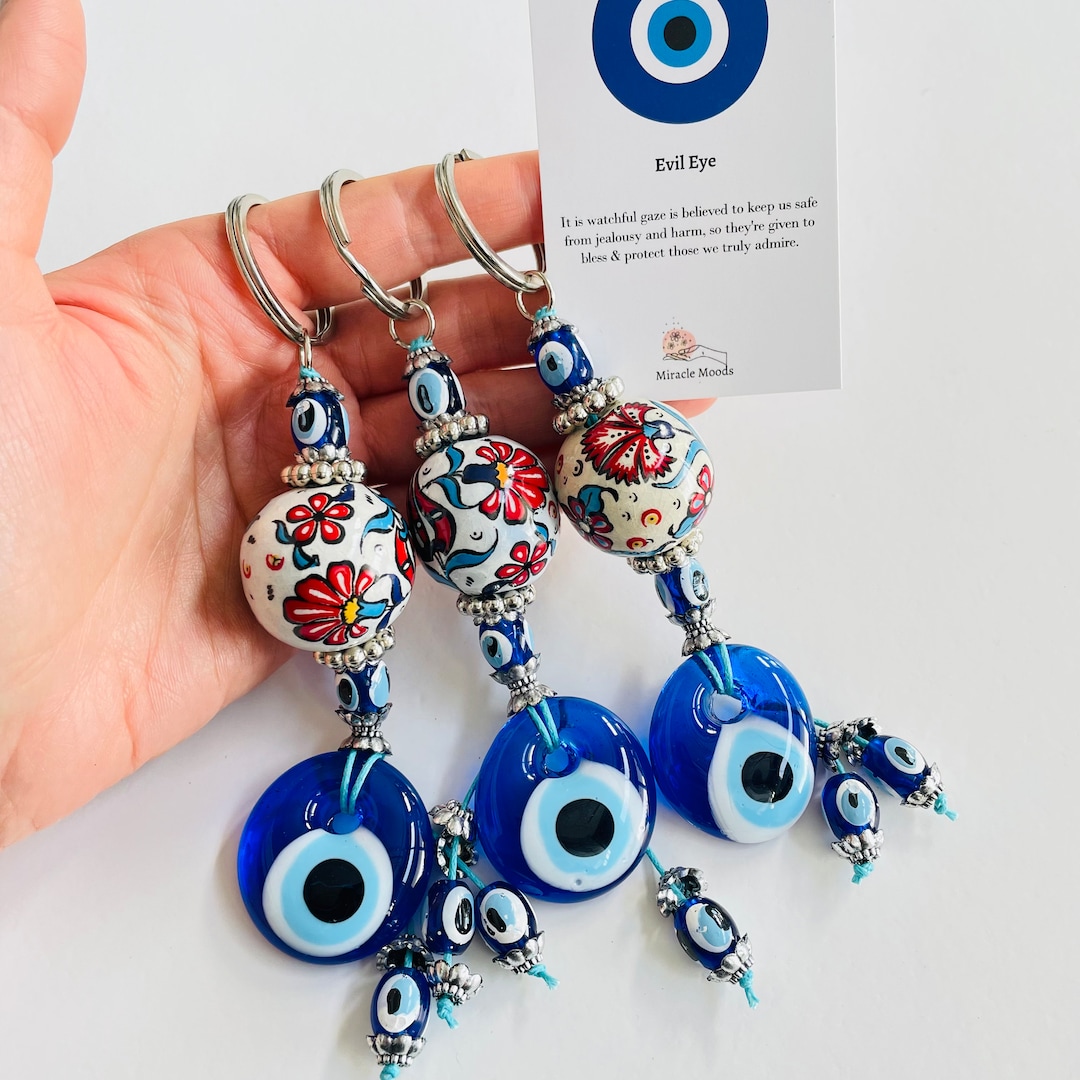 Ceramic Evil Eye Keychain, Blue Evil Eye Keyring, Evil Eye Car Mirror ...