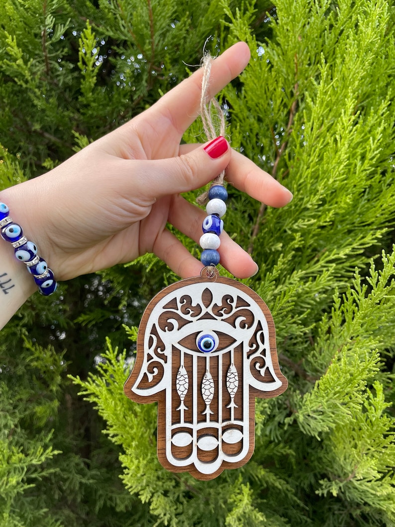 Hamsa Evil Eye Wall Hanging, Hamsa Home Decor, Main de Fatima, Décoration murale en bois, Décor ...