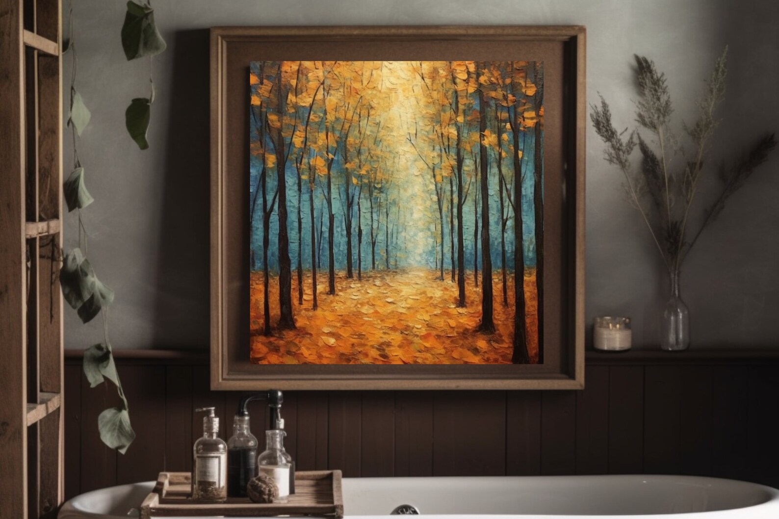 Fall Decor Wall Art, Autumn Trees Oil Painting Style, Rustic, Vintage ...