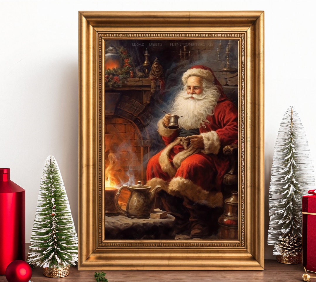 Vintage Christmas Wall Art Oil Painting Santa Claus Printable - Etsy