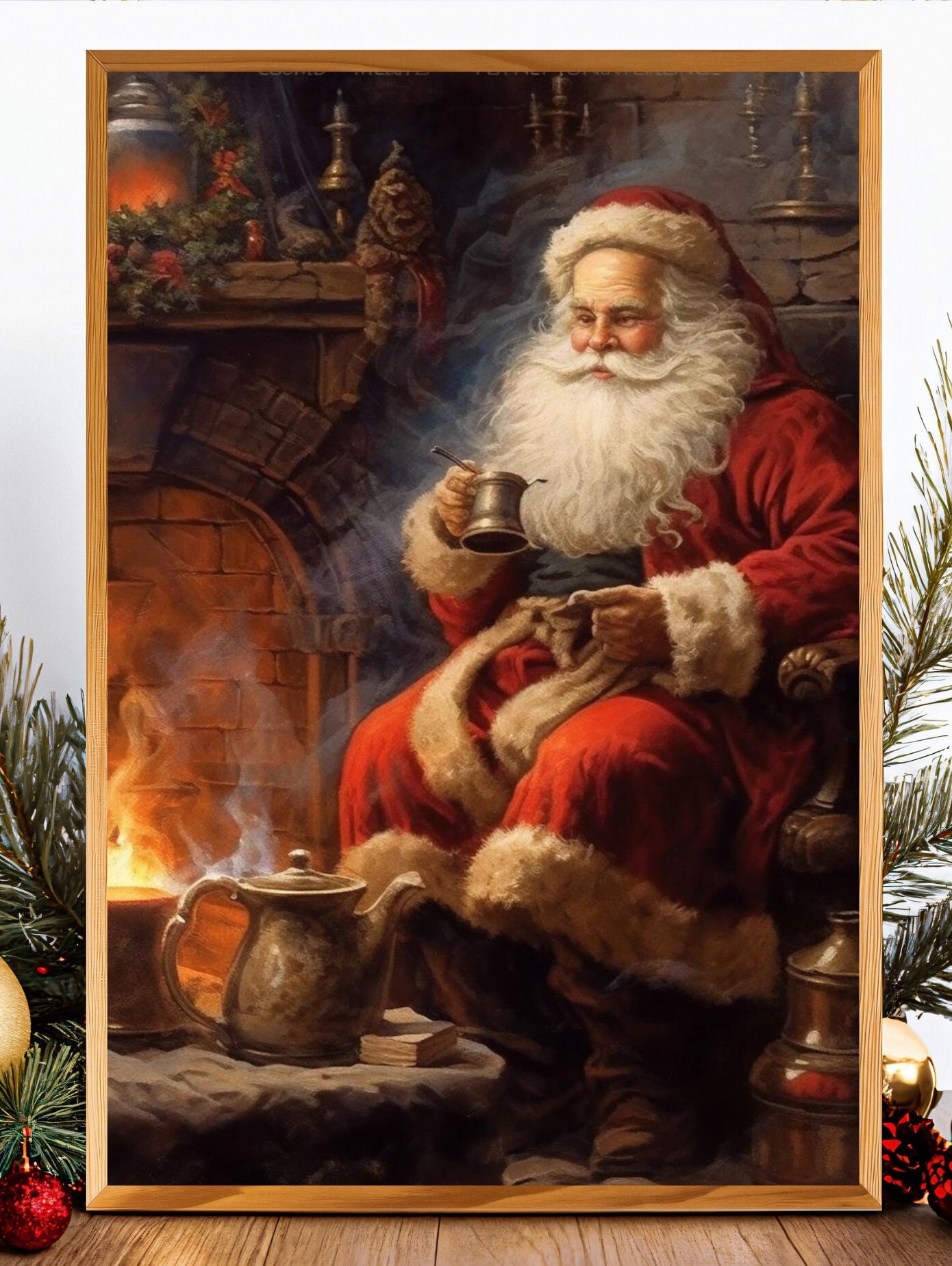 Vintage Christmas Wall Art Oil Painting Santa Claus Printable - Etsy