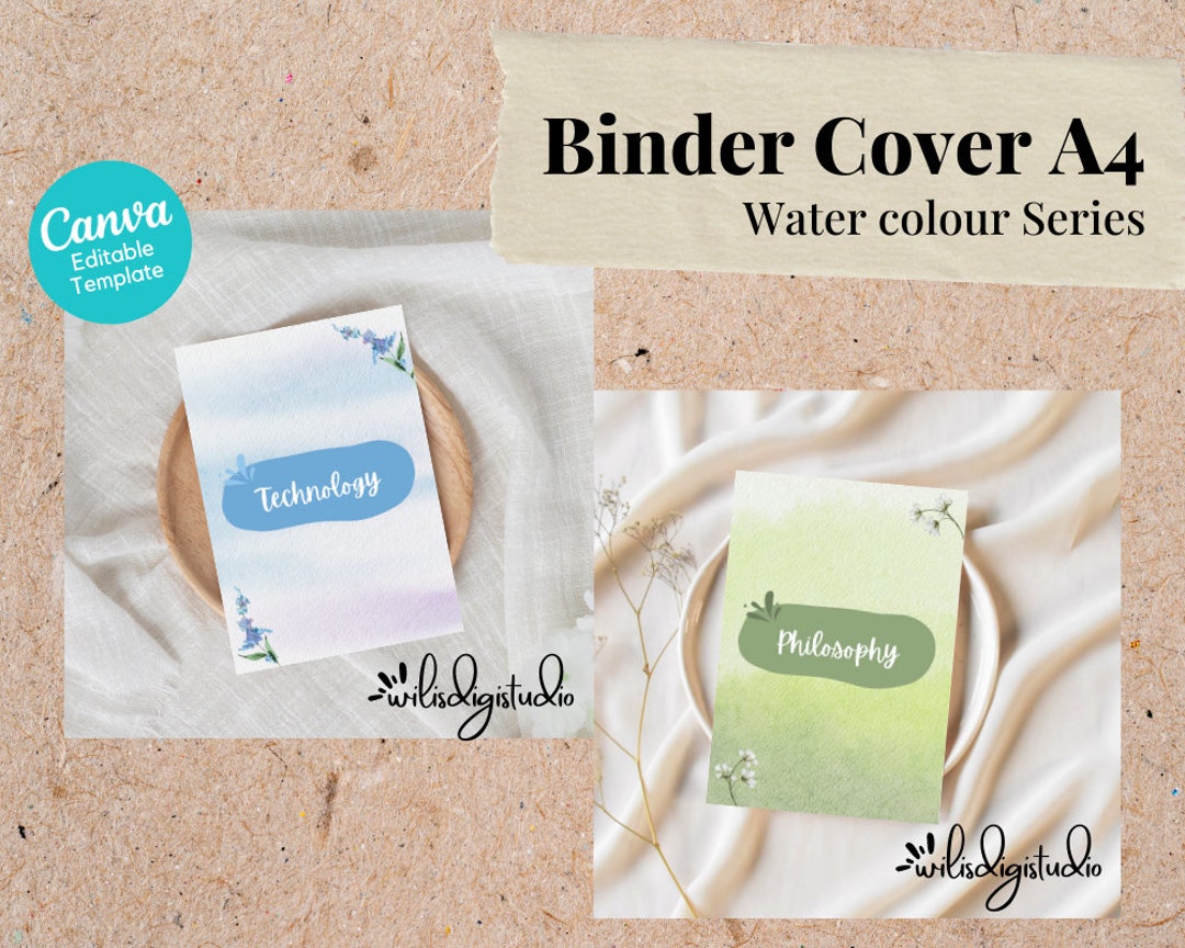 Binder Cover A4 Watercolor Series Editable in Canva - Etsy