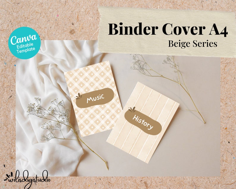 Binder Covers A4 Beige Editable in Canva - Etsy