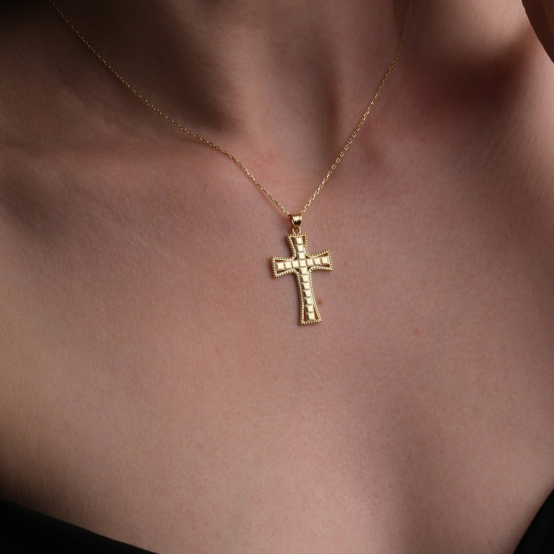 Gold Cross Pendant, Gift Cross Necklace, Modern Cross Necklace, Dainty ...