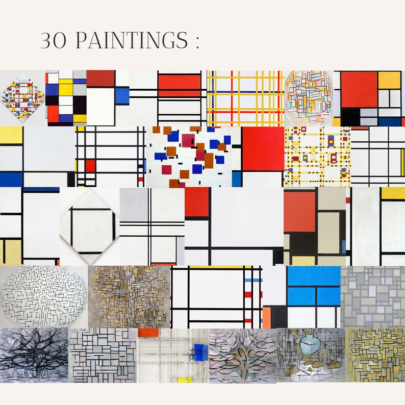 Piet Mondrian Set of 30 Paintings Printable Digital File High Quality ...