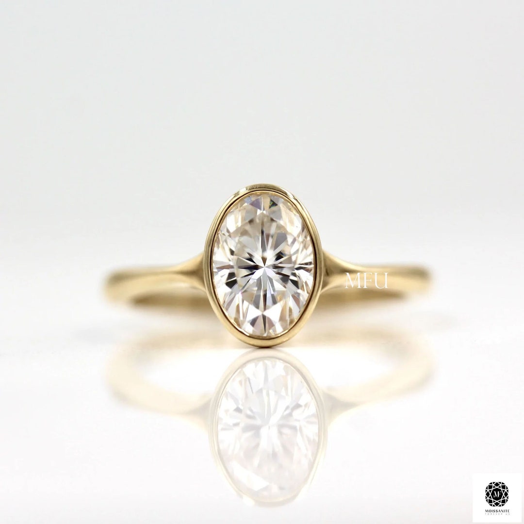 2CT Oval Engagement Ring , Bezel Setting Oval Solitaire Ring, Oval Cut ...