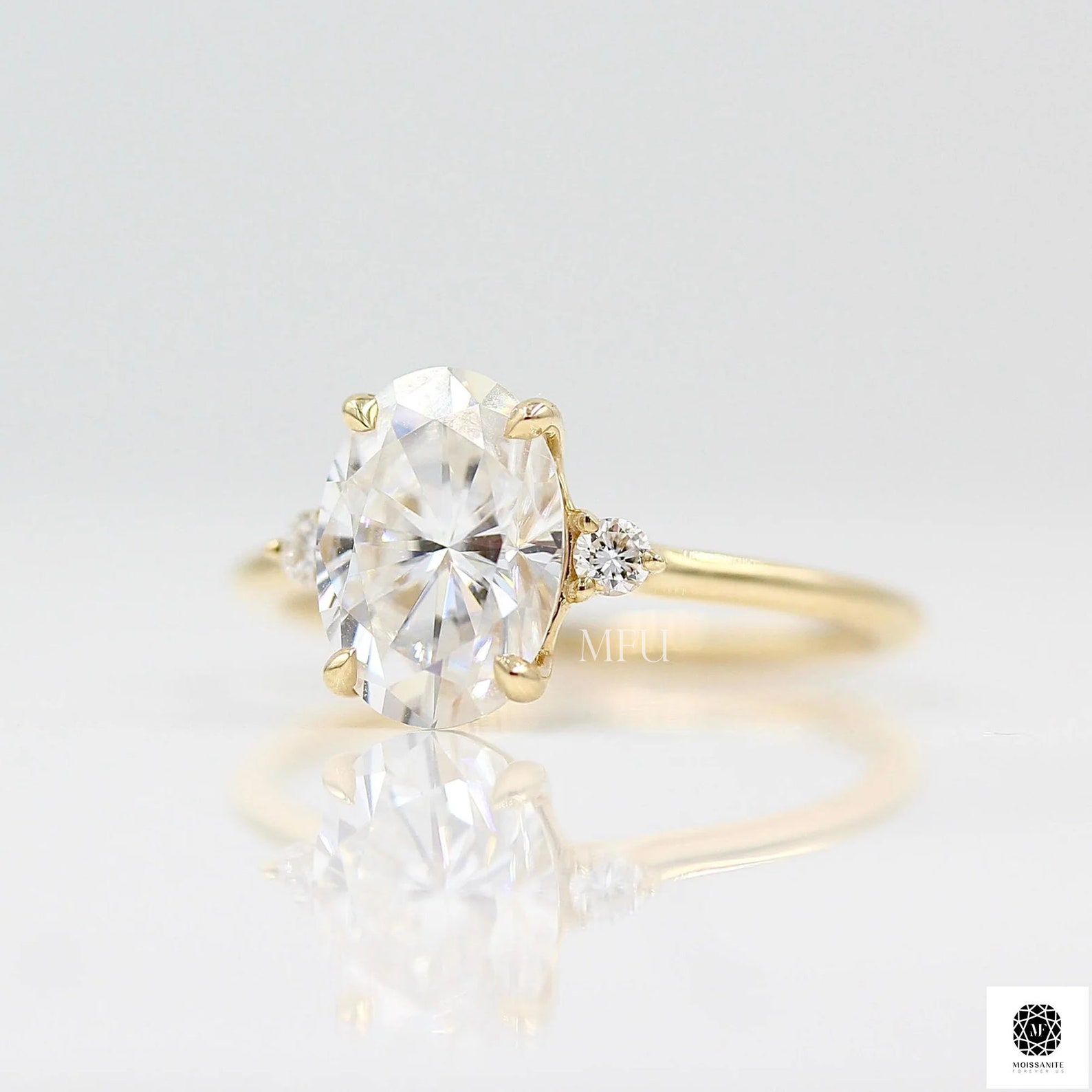Handmade 2CT Oval Moissanite Engagement Ring, 10k Rose Gold, Side ...