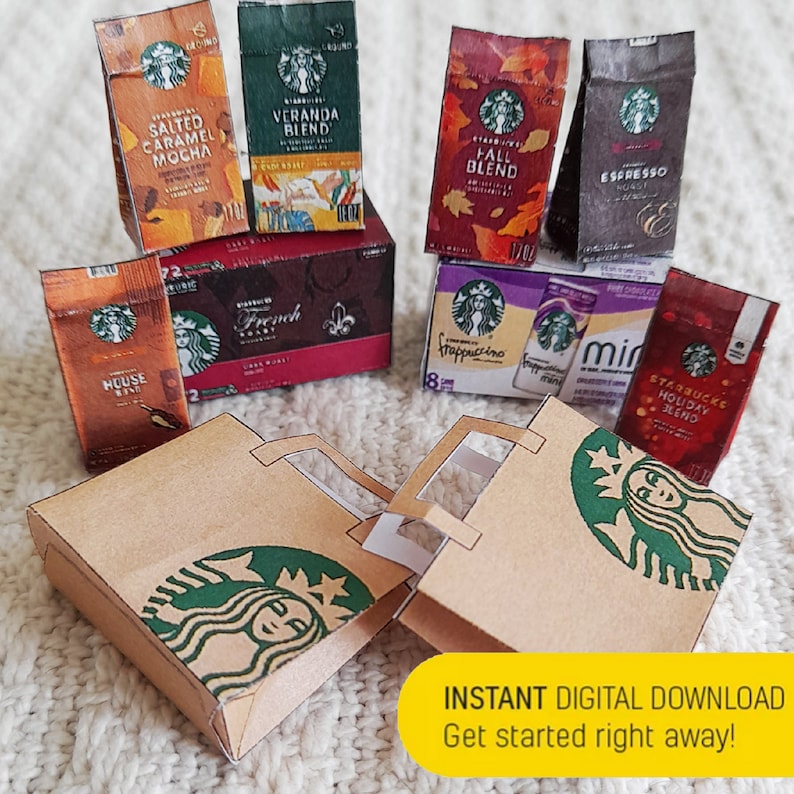 10 Style Miniature Starbucks Coffee & Bag Templates 1/12 Scale ...