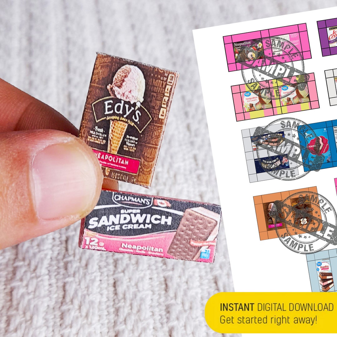 10 Miniature Neapolitan Ice Cream Box Template | Mini Groceries DIGITAL ...