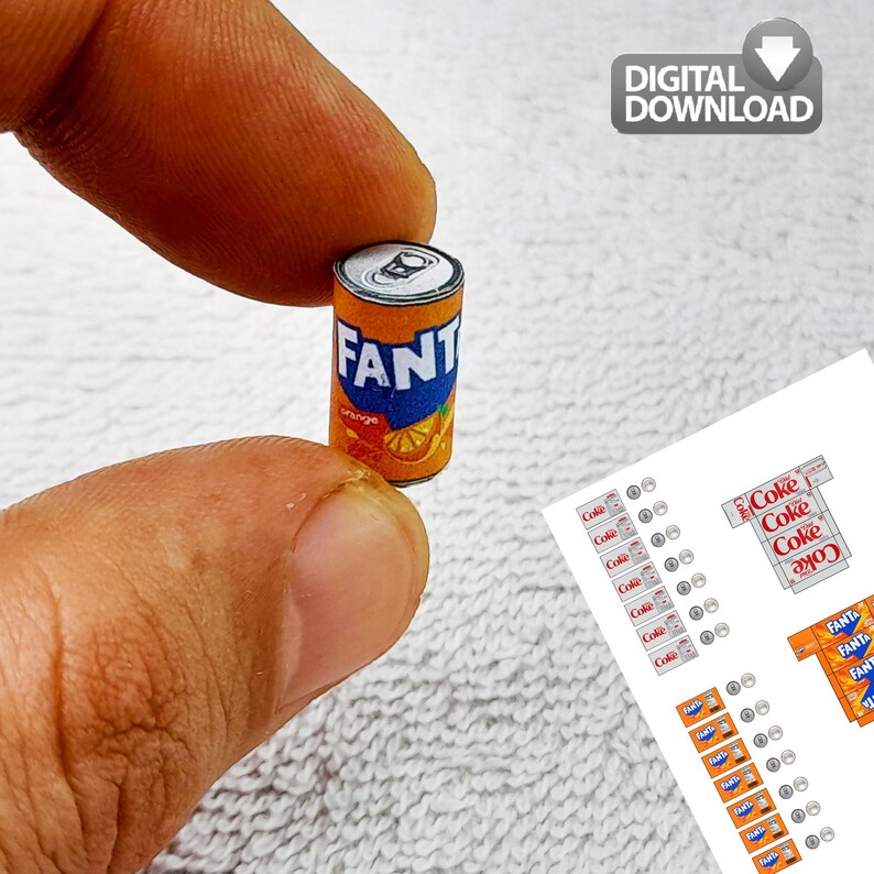 Miniature Fanta & Diet Coke Cans Template | Digital Download Drink Box ...