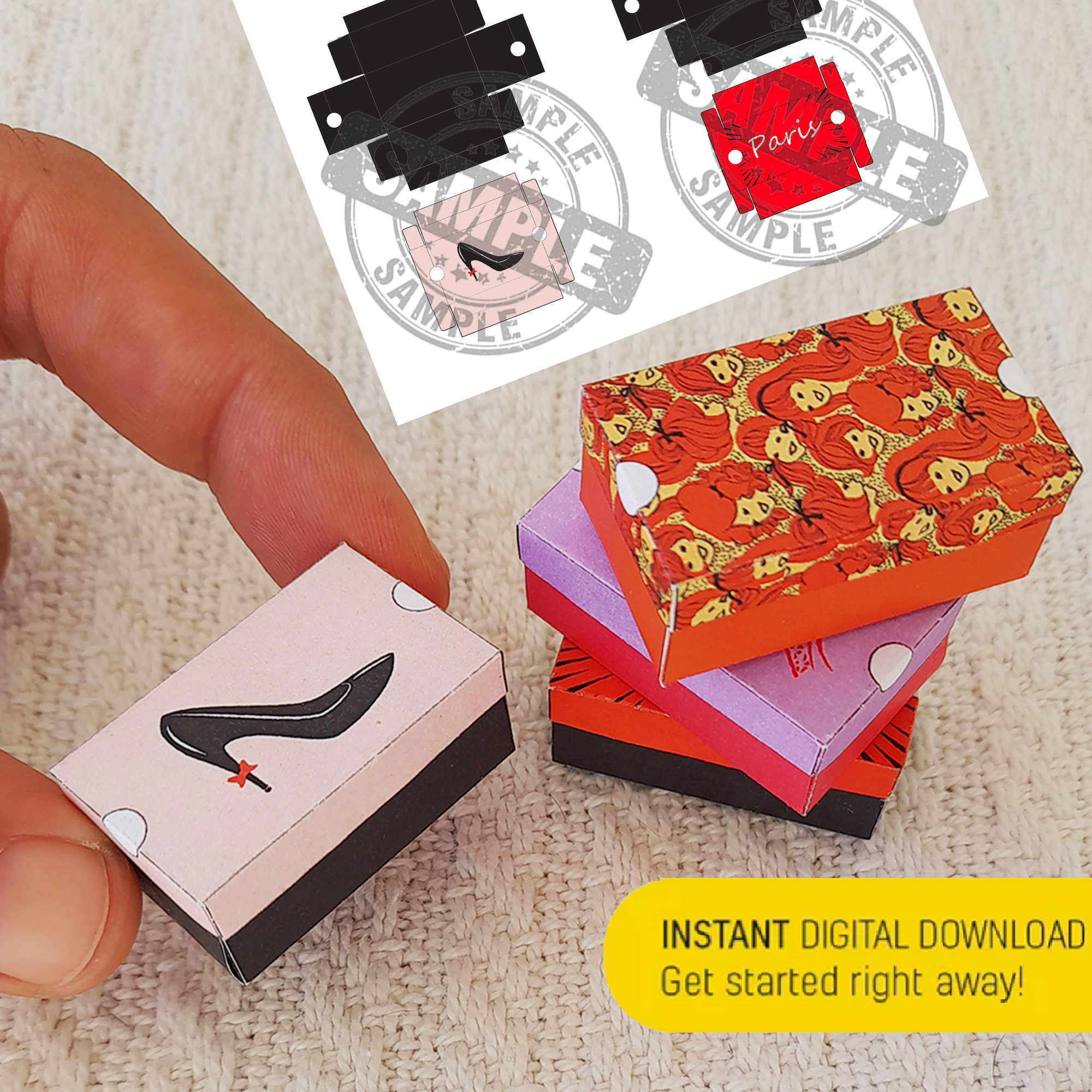 Miniature 4 Style Vintage Shoe Box Template PRINTABLE FILE Digital ...