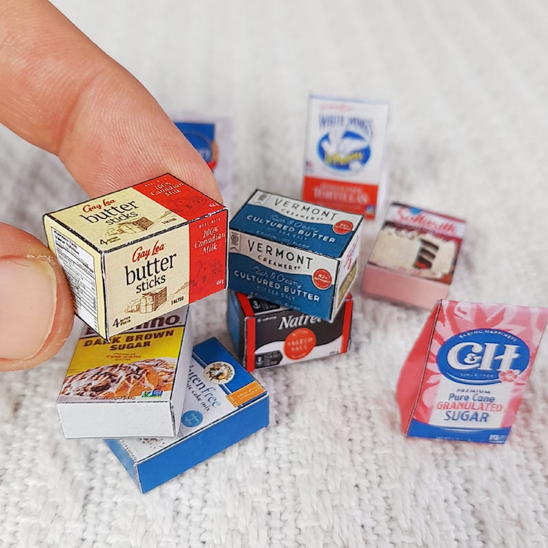 10 Style Miniature Grocery Foods Doll House Item Flour & Sugar / Butter ...