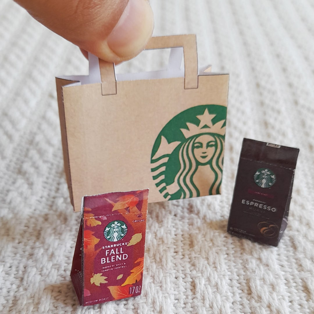 1:6 Scale Miniature Starbucks Coffee and Bag Set Printable Template | 9 ...