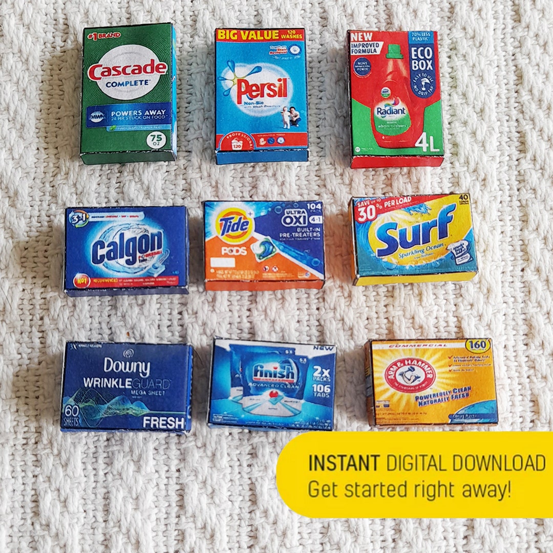 9 Style Miniature Detergent & Laundry Detergent Box Templates Digital ...