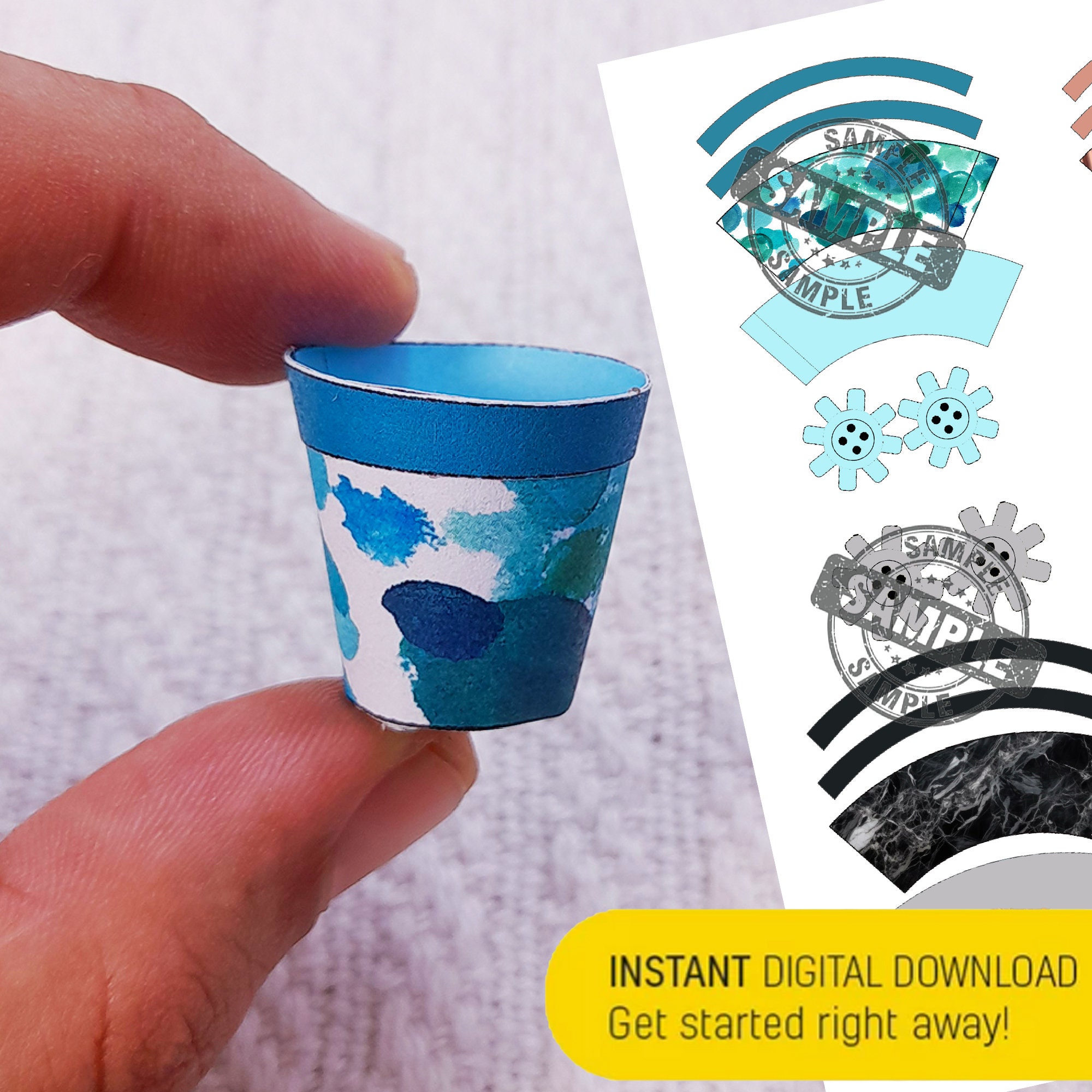 4 Style Miniature Flowerpot Template Dollhouse Items PRINTABLE File ...