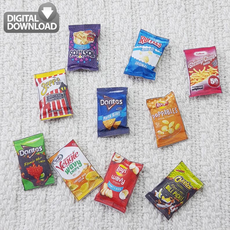 32 Style DIY Miniature Chips Bags Digital Template – Printable Snack ...