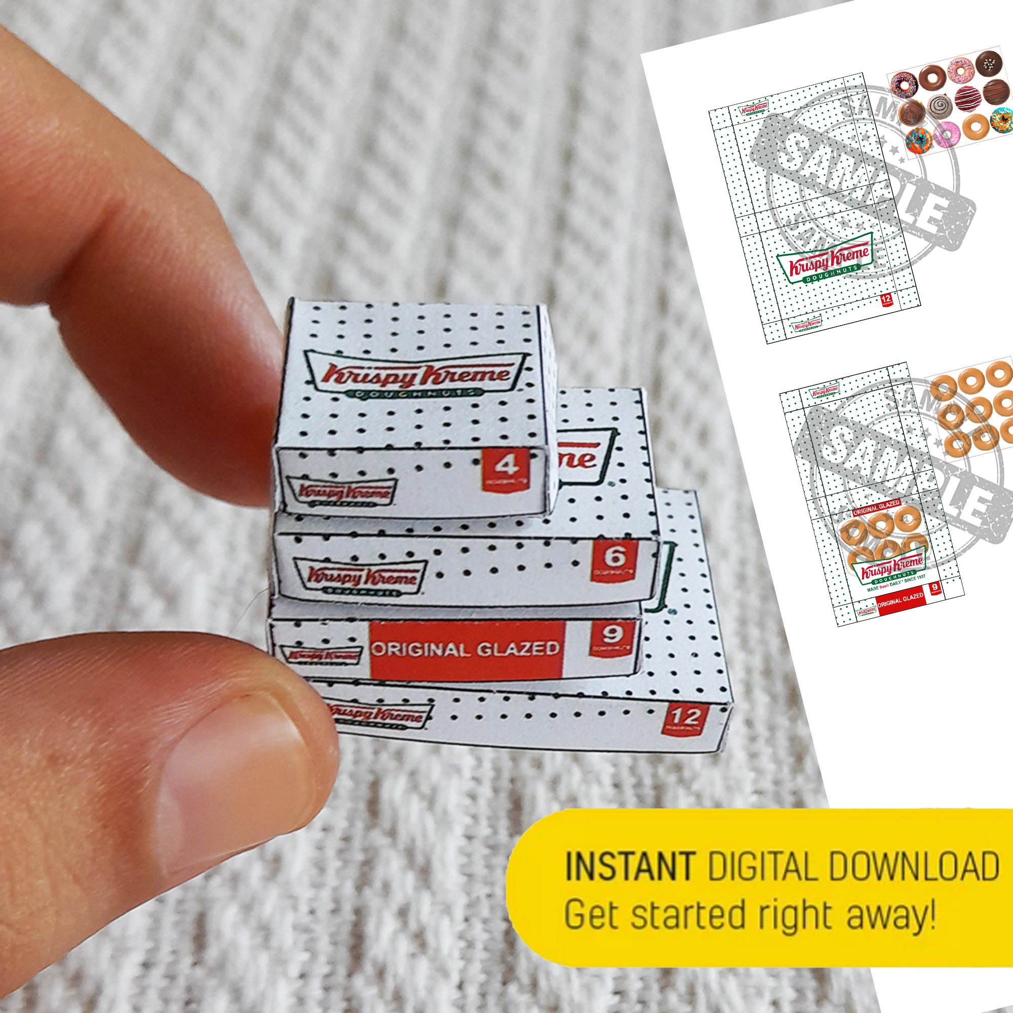 4 Style Miniature Donut Box Template Mini Food Donut Boxes and Donuts ...