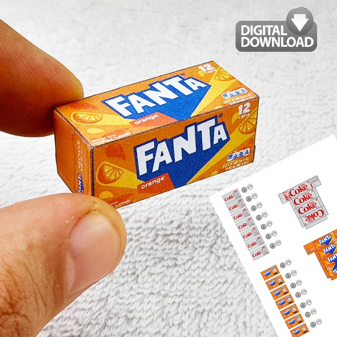 Miniature Fanta & Diet Coke Cans Template | Digital Download Drink Box ...