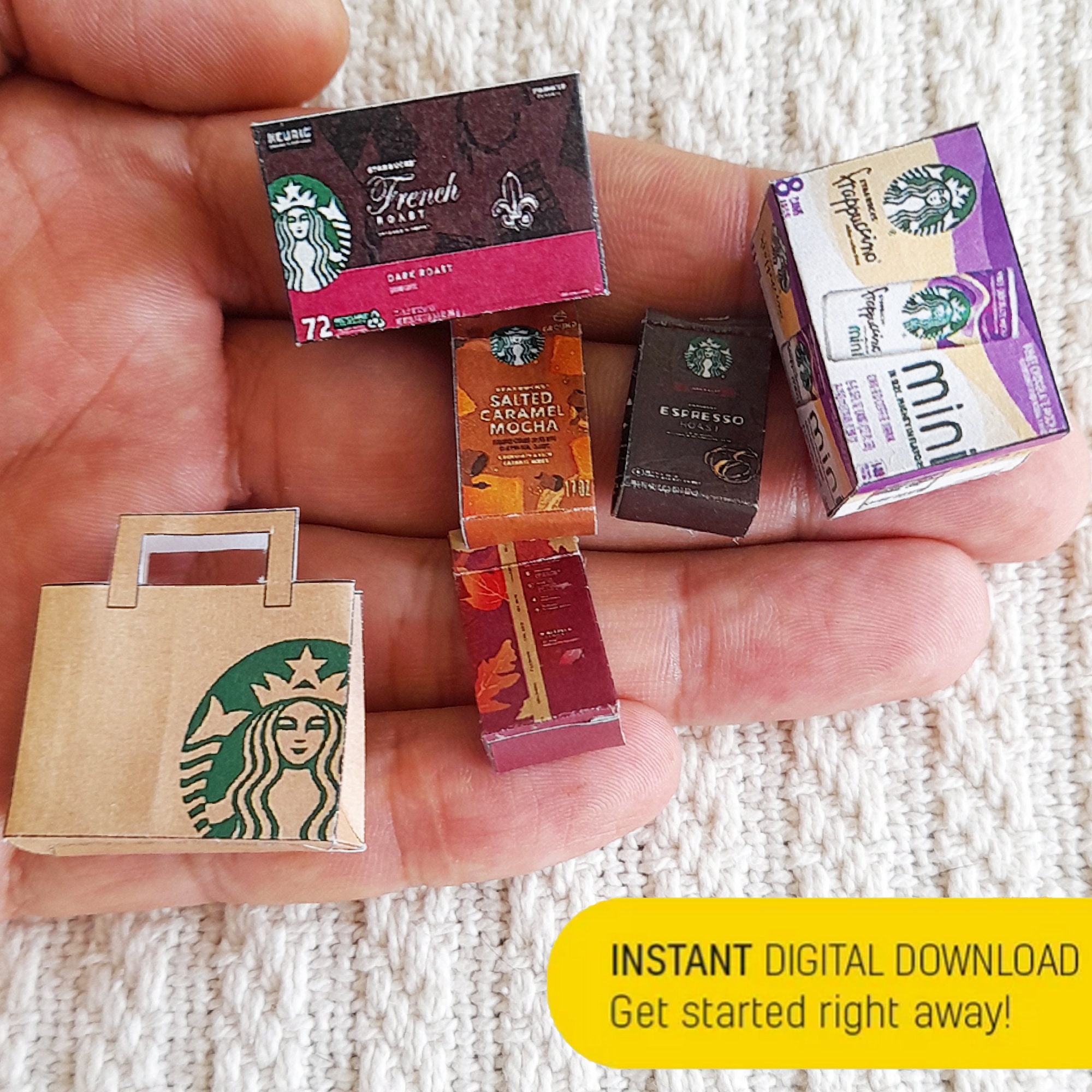10 Style Miniature Starbucks Coffee & Bag Templates 1/12 Scale ...