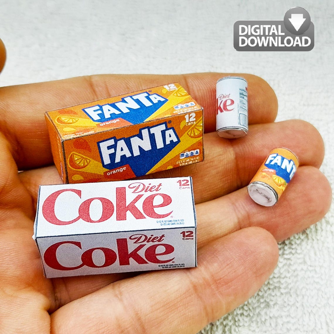 Miniature Fanta & Diet Coke Cans Template | Digital Download Drink Box ...