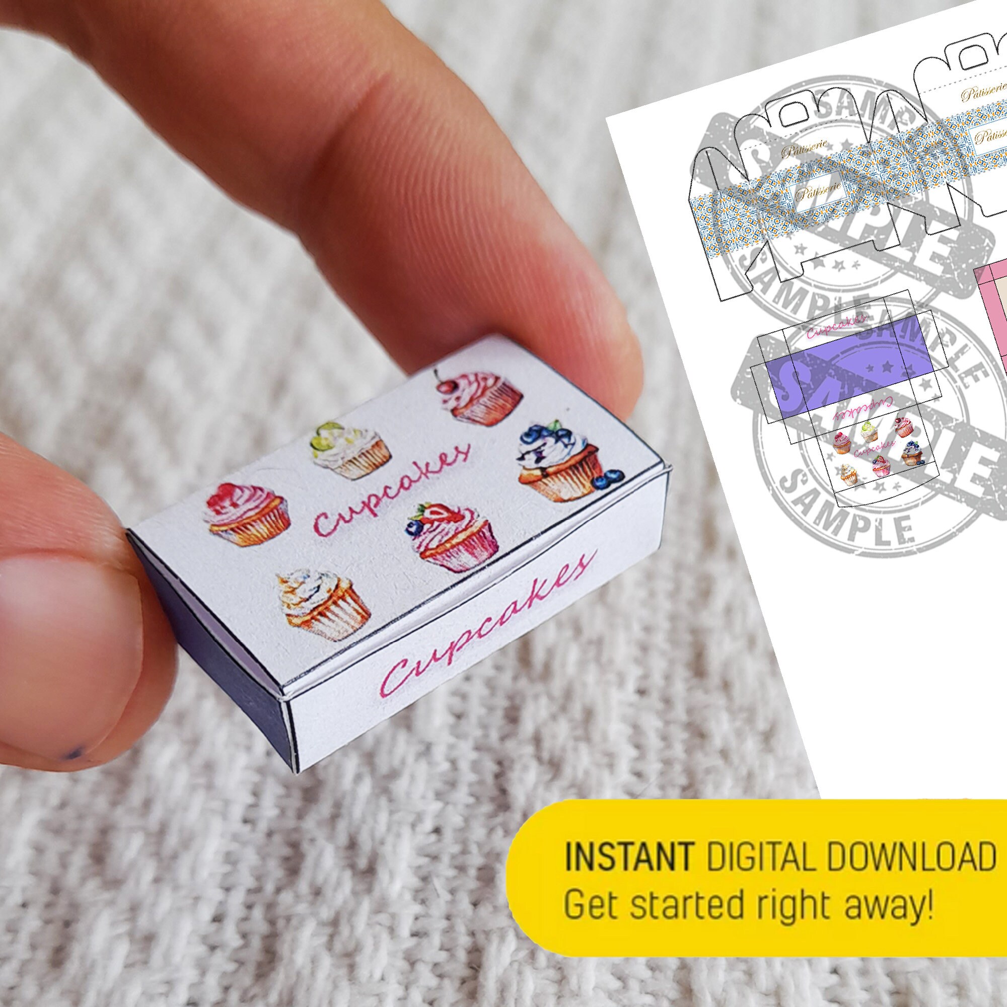 Miniature Bakery Box Template 4 Style Patisserie Food Box Cupcake ...