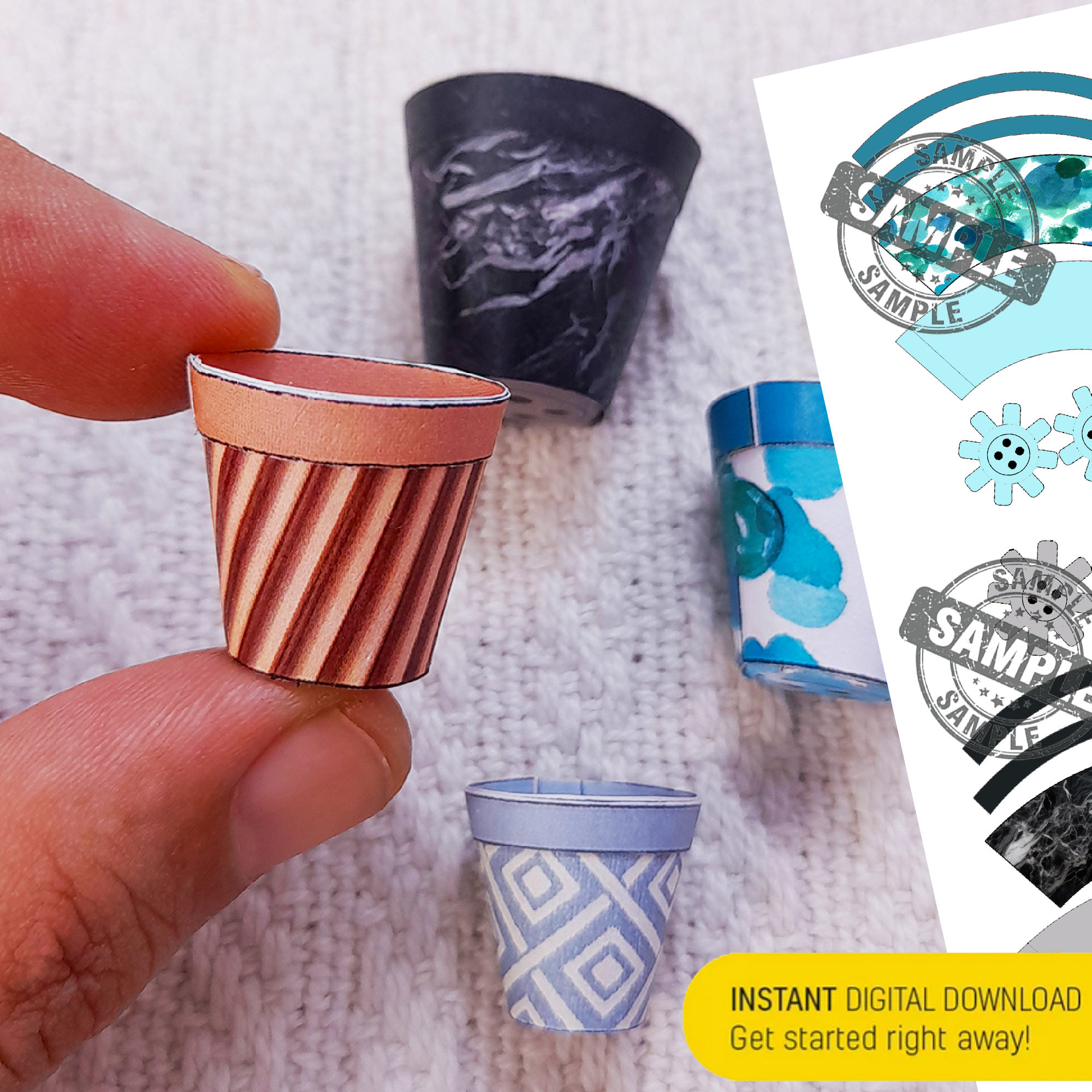 4 Style Miniature Flowerpot Template Dollhouse Items PRINTABLE File ...