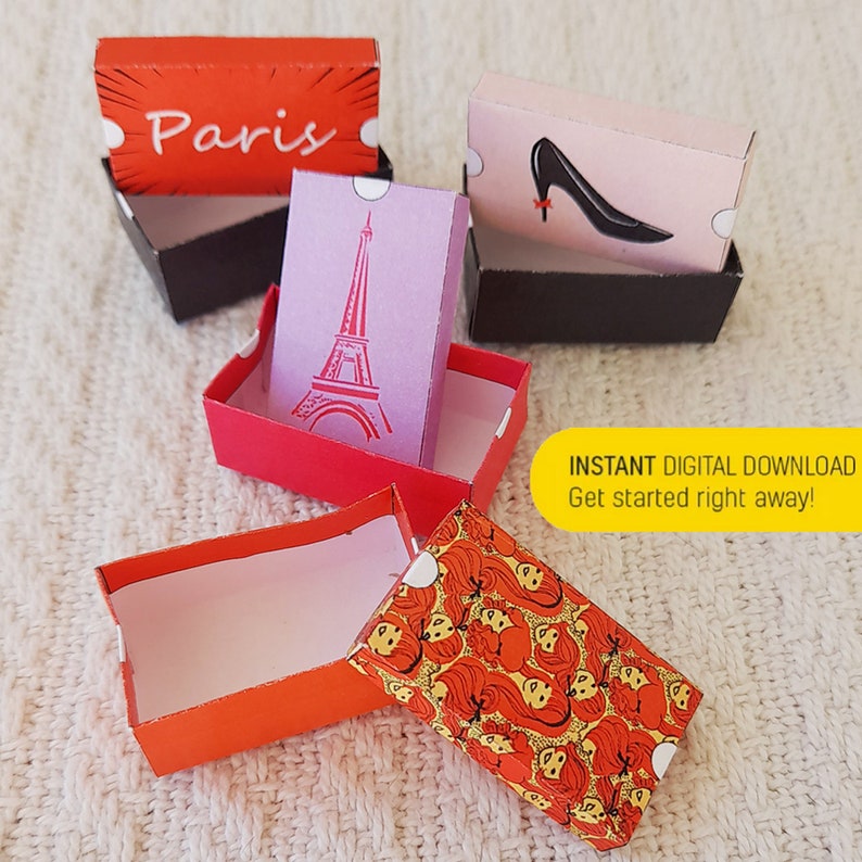 Miniature 4 Style Vintage Shoe Box Template PRINTABLE FILE Digital Download
