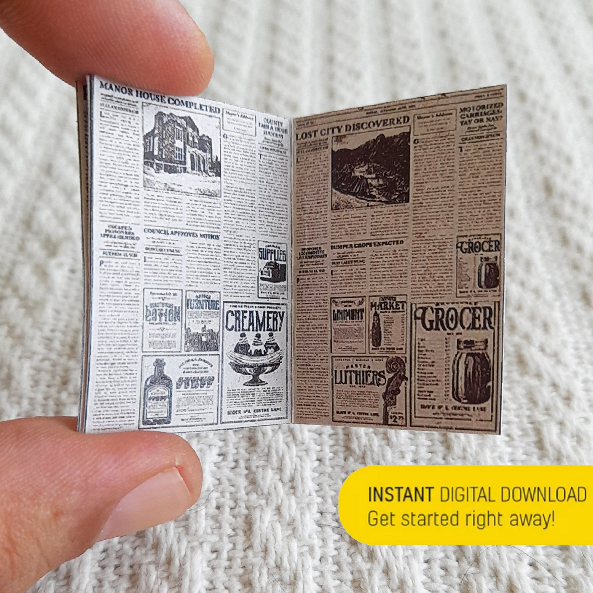 Miniature Newspaper Template Printable Miniatures for Dollhouse Digital ...