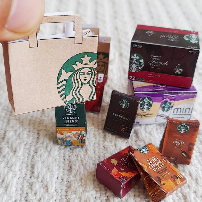 10 Style Miniature Starbucks Coffee & Bag Templates 1/12 Scale ...