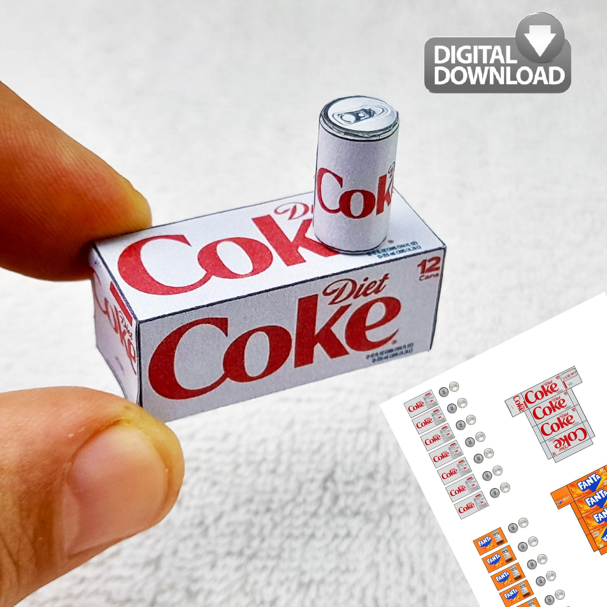 Miniature Fanta & Diet Coke Cans Template | Digital Download Drink Box ...