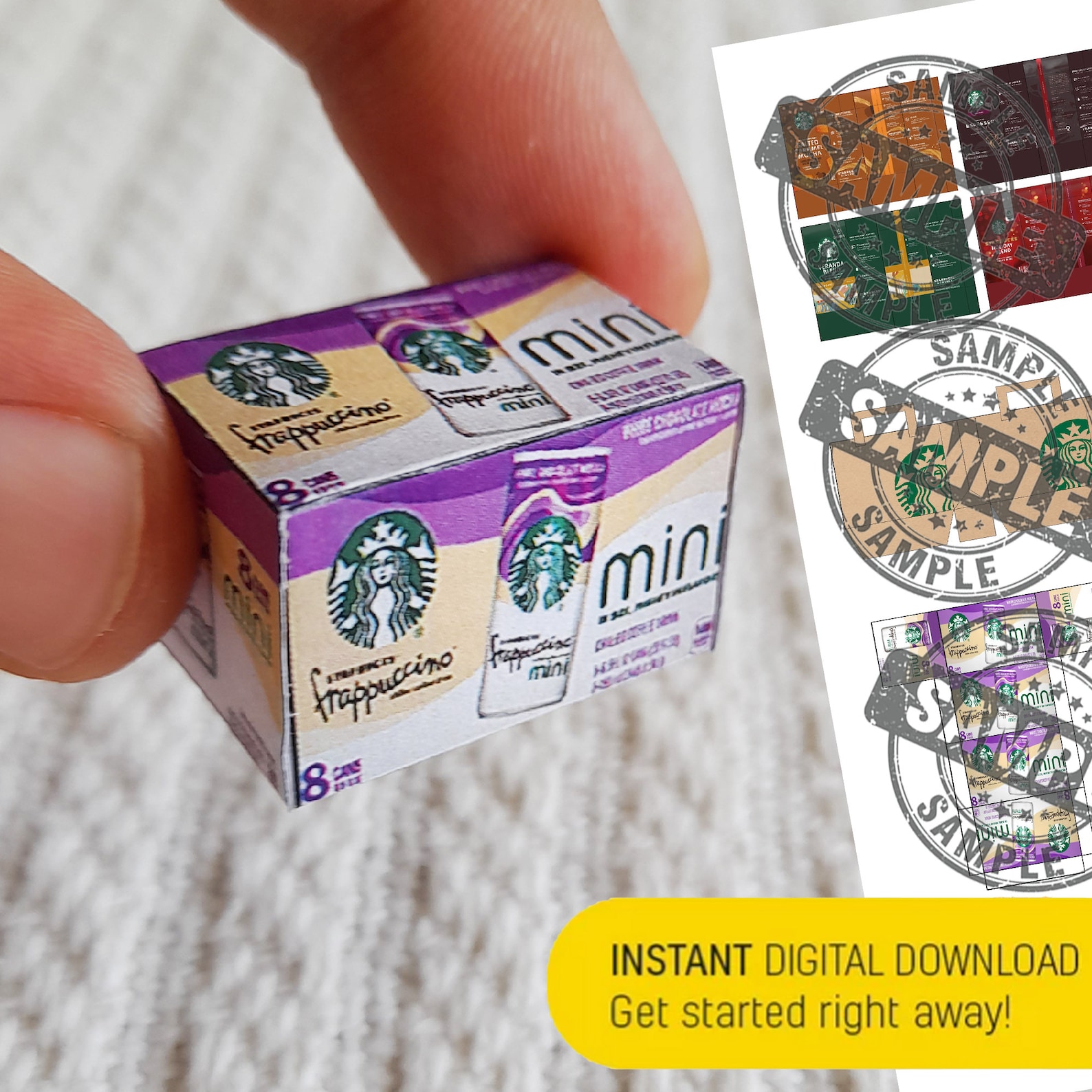 10 Style Miniature Starbucks Coffee & Bag Templates 1/12 Scale ...