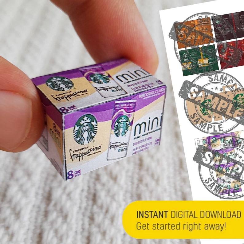10 Style Miniature Starbucks Coffee & Bag Templates 1/12 Scale ...
