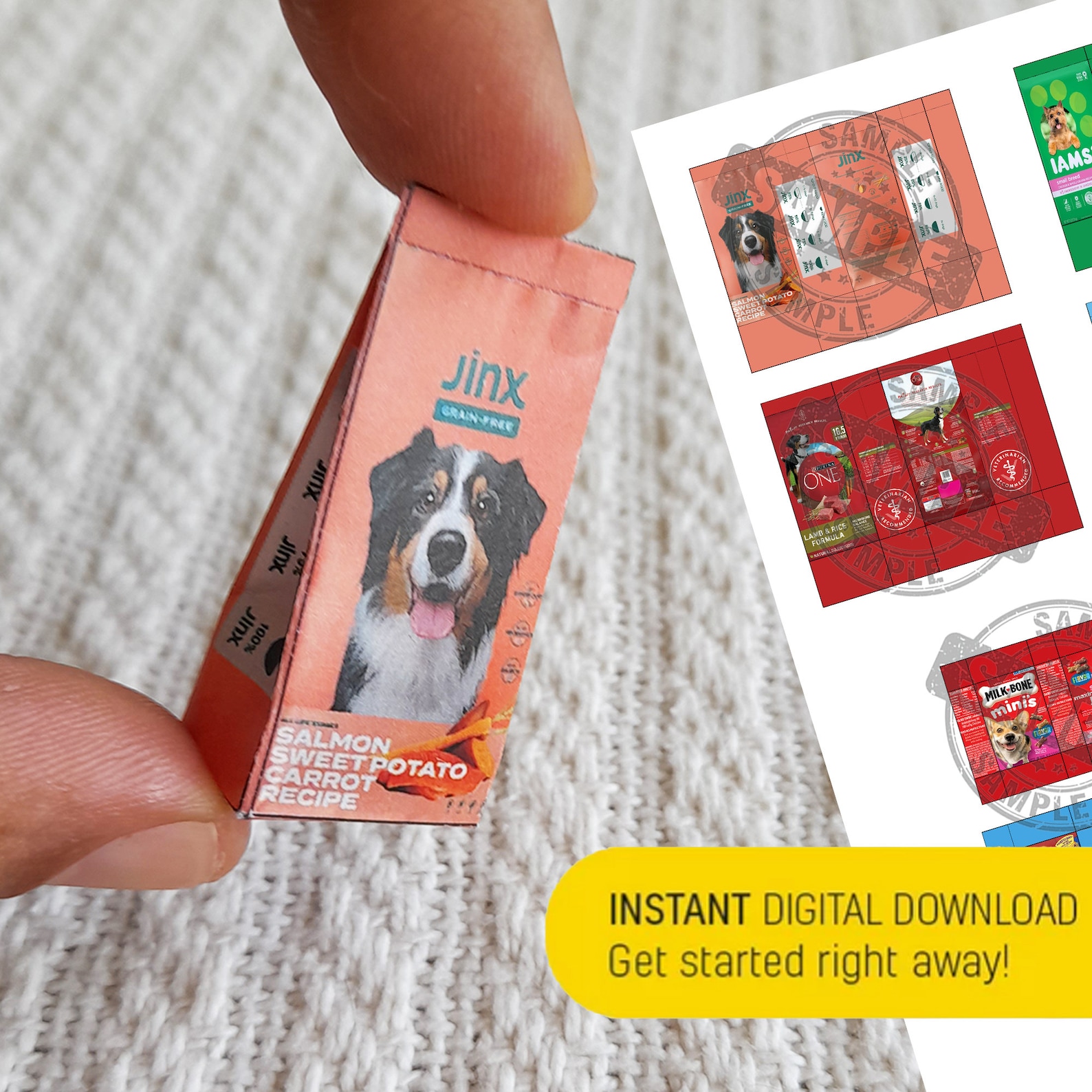 8 Style Miniature Dog Food & Biscuit Box Templates Digital Printabile ...