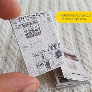 Miniature Newspaper Template Printable Miniatures for Dollhouse Digital ...