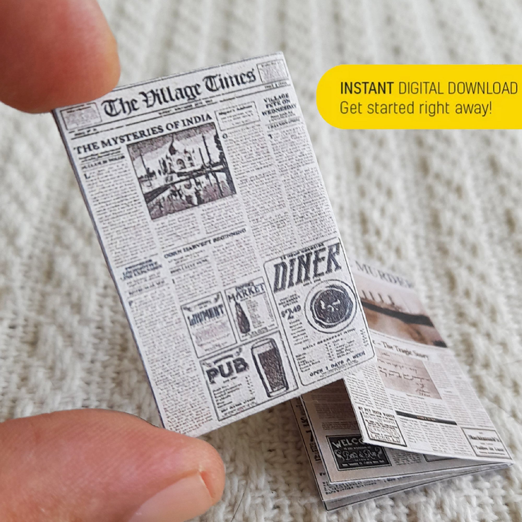 Miniature Newspaper Template Printable Miniatures for Dollhouse Digital ...