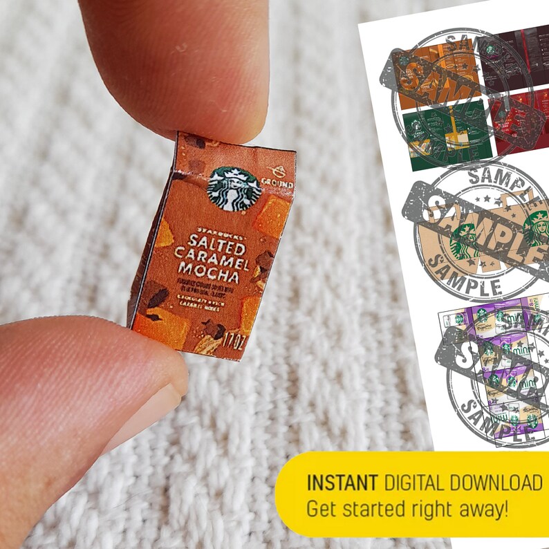 10 Style Miniature Starbucks Coffee & Bag Templates 1/12 Scale ...