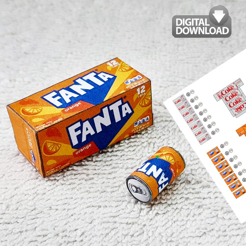 Miniature Fanta & Diet Coke Cans Template | Digital Download Drink Box ...