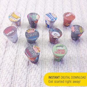 10 Style Mini Food Noodle Cups Template | Miniature Doll House Food ...